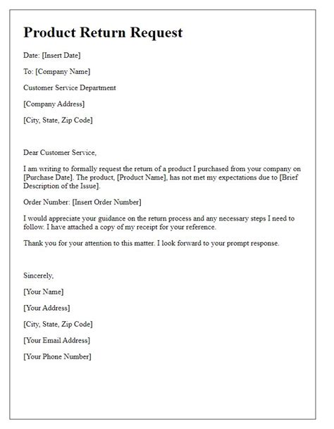 Letter Template For Product Return Request Free Samples In Pdf Letterin