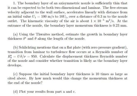 Solved 1 The Boundary Layer Of An Axisymmetric Nozzle Is