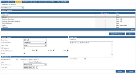 📝 Crm Dealer Parameters Contacts Tab Contact Reasons Pinewood Technologies Plc
