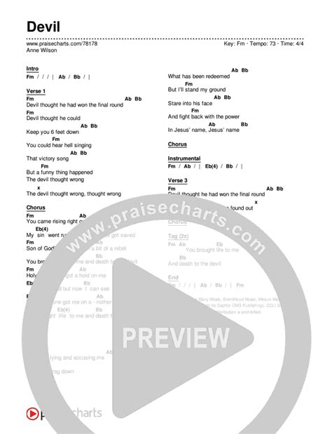 Devil Chords Pdf Anne Wilson Praisecharts