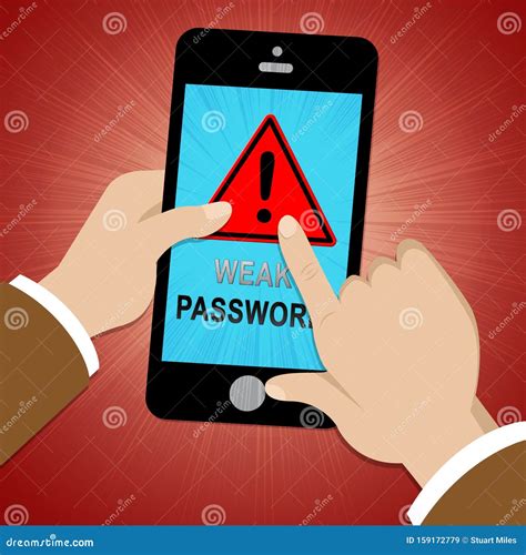 Weak Password Phone Shows Online Vulnerability And Internet Threat 3d Illustration Stock