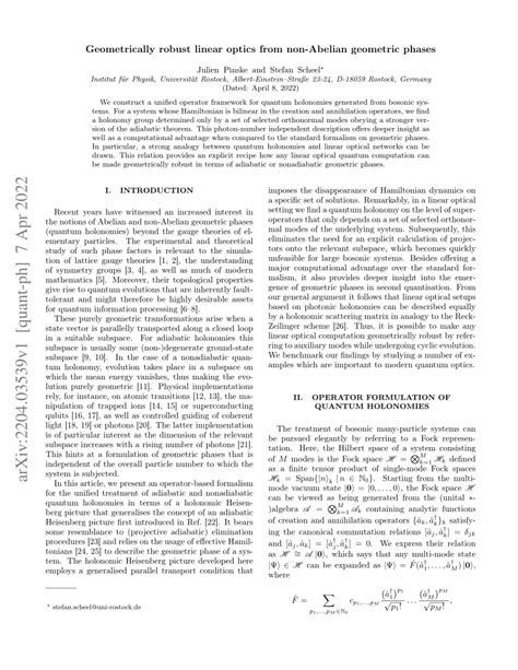 Pdf Geometrically Robust Linear Optics From Non Abelian Geometric Phases