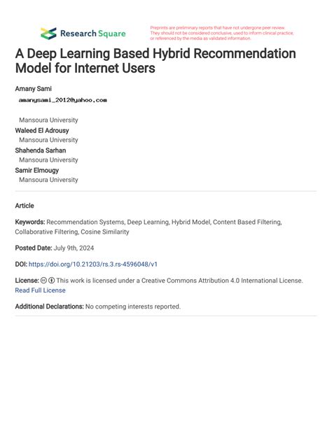Pdf A Deep Learning Based Hybrid Recommendation Model For Internet Users