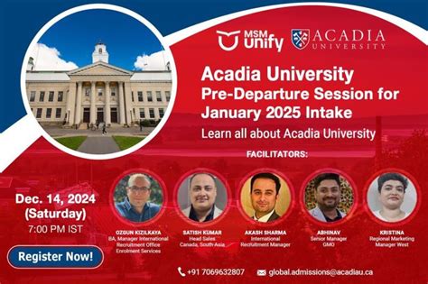 We Are Delighted To Extend An Invitation To Acadia Universitys Virtual