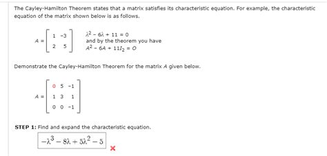 Solved The Cayley Hamilton Theorem States That A Matrix