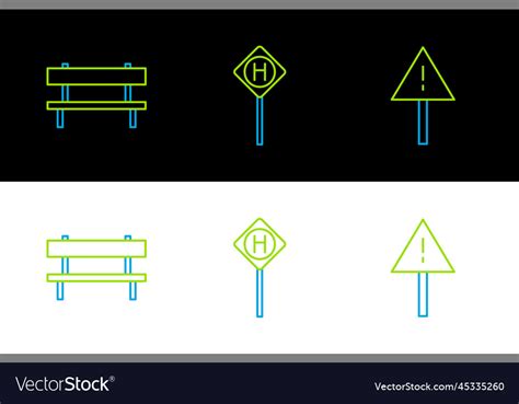 Set Line Exclamation Mark In Triangle Bench Vector Image