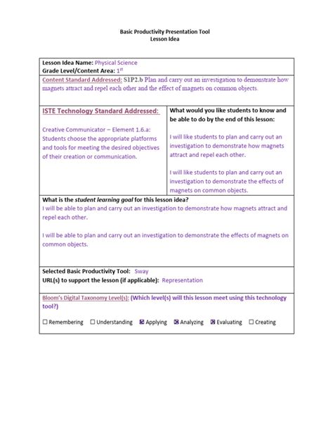 Basic Productivity Tools Lesson Plan Pdf Project Based Learning Learning