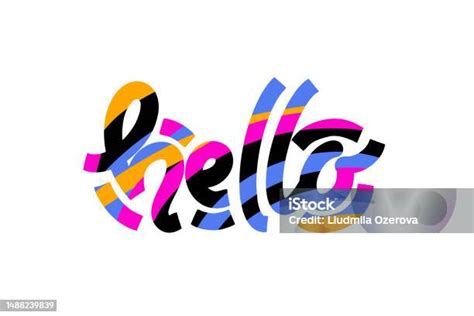 안녕하세요 배너 포스터 및 스티커 개념에 대한 레터링은 텍스트 Hello입니다 밝은 벡터 흰색 배경에 안녕하세요 배너 포스터 웹을 위한 붓글씨 간단한 로고 그리기에 대한