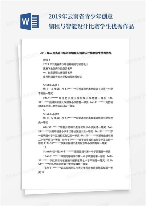 年云南省青少年创意编程与智能设计比赛学生优秀作品Word模板下载 编号lzwdoaoe 熊猫办公