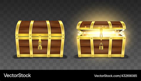 3d Realistic Wooden Chest With Opened Royalty Free Vector