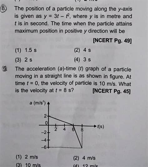 the position of a particle moving along the y axis is given as y 3t−t2 w