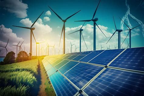 Wind Power And Solar Power Panels At Sunset Neural Network Ai