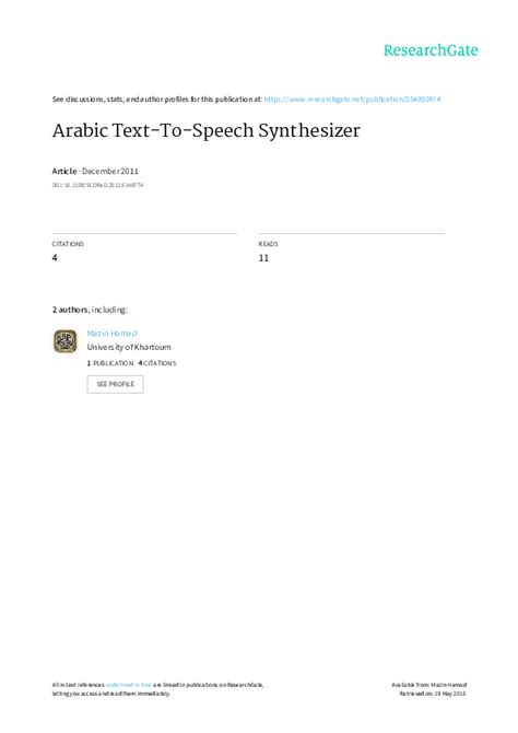 Pdf Arabic Text To Speech Synthesizer Mustafa Husain
