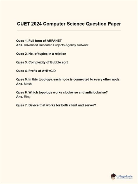 cuet 2024 computer science question paper pdf
