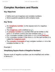 M Lesson Complex Numbers Roots Pdf AM M