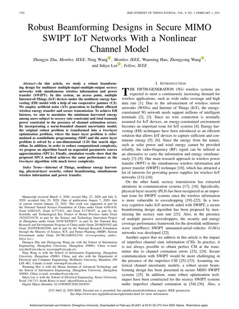 Pdf Robust Beamforming Designs In Secure Mimo Swipt Iot Networks With