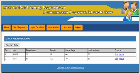 Aplikasi Spk Metode Saw Berbasis Web Penerimaan Karyawan Kumpulan Aplikasi Spk Berbasis Web
