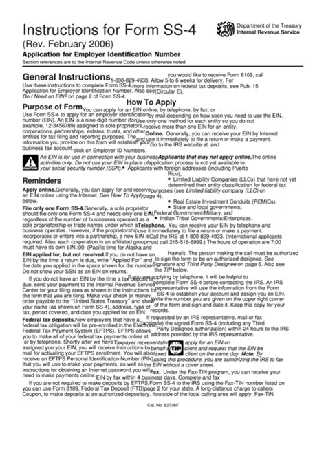 Instructions For Form Ss 4 Application For Employer Identification