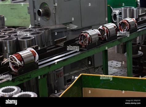 Stators On Assembly Line Of Semi Automated Manual Production Of Electric Motors Stock Photo Alamy