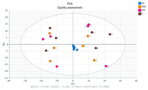 pca scores plot including qcs and all samples from lc hrms analysis