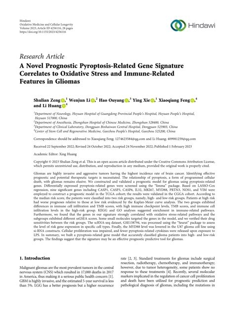 Pdf A Novel Prognostic Pyroptosis Related Gene Signature Correlates To Oxidative Stress And
