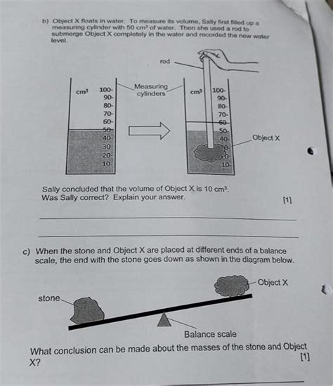 Solved B Object X Floats In Water To Measure Its Volume Chegg Com