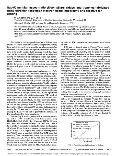 Pdf Sub‐50 Nm High Aspect‐ratio Silicon Pillars Ridges And Trenches Fabricated Using