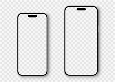 투명 스크린이 있는 현실적인 모델 스마트폰 스마트폰 모형 컬렉션 장치 전면 보기 투명 배경에 그림자가 있는 3d 휴대 전화 프리미엄 벡터