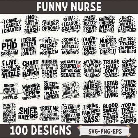 Sarcastic Nurse Svg Bundle 100 Funny Rn Quotes Png Eps Files For