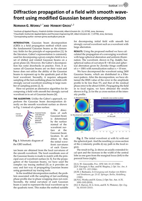 Pdf Diffraction Propagation Of A Field With Smooth Wave Front Using