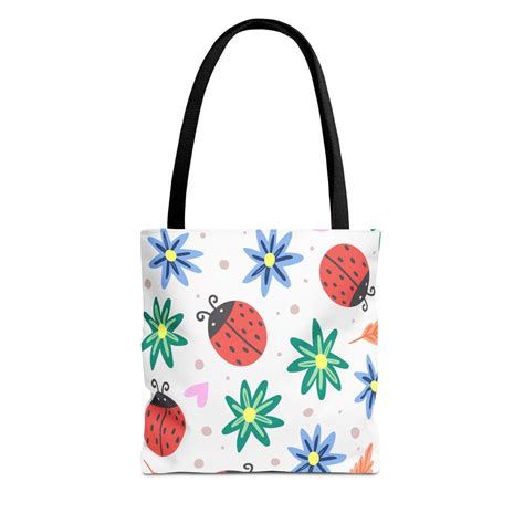 Ladybug Floral Tote Bag Whimsical Flower Print Etsy