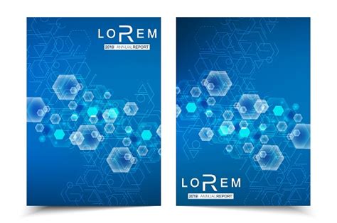 비즈니스 템플릿 브로셔 잡지 전단지 전단지 표지 소책자 연례 보고서 의료 기술 화학에 대한 과학적 개념 육각 형 분자 구조 Dna 원자 뉴런 0명에 대한 스톡 벡터 아트 및