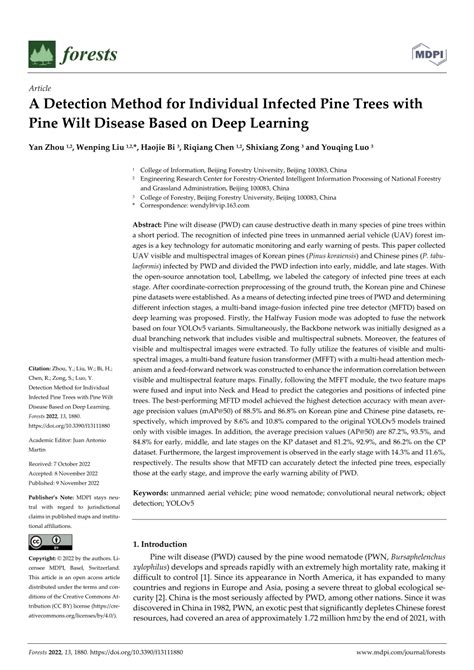 Pdf A Detection Method For Individual Infected Pine Trees With Pine Wilt Disease Based On Deep