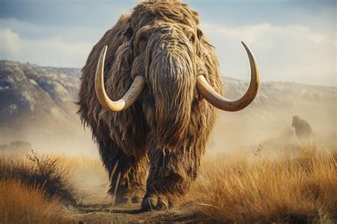 Premium Photo Woolly Mammoth Walking In A Prehistoric Steppe