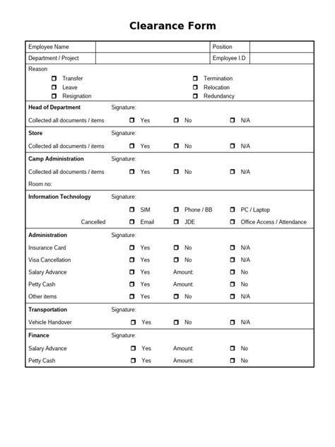 Clearance Form Pdf