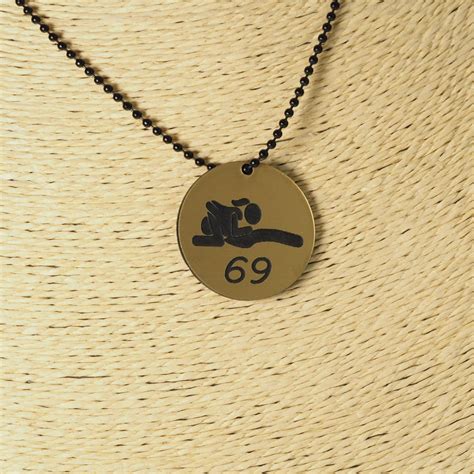 Round Sex Position 69 Gold Black Plexiglass With Black Ball Chain