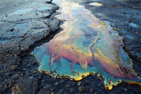 Oil Spill Reflecting Colors On Pavement Neural Network Ai Generated