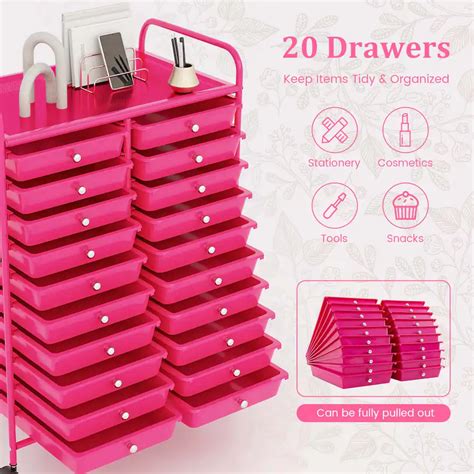 Costway 20 Drawers Rolling Storage Cart Art Craft Organizer On Wheels
