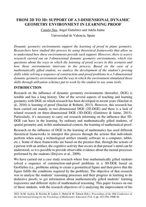 Pdf From 2d To 3d Support Of A 3 Dimensional Dynamic Geometry