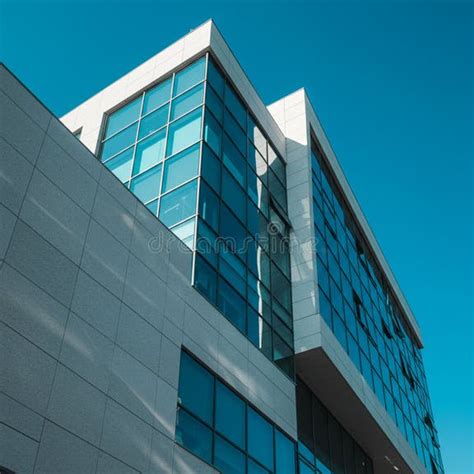 Modern Building With A Sleek Angular Design Featuring Large Glass Windows Framed By Stock