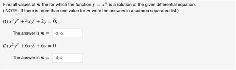 Solved Find All Values Of M The For Which The Function Y Xm Chegg