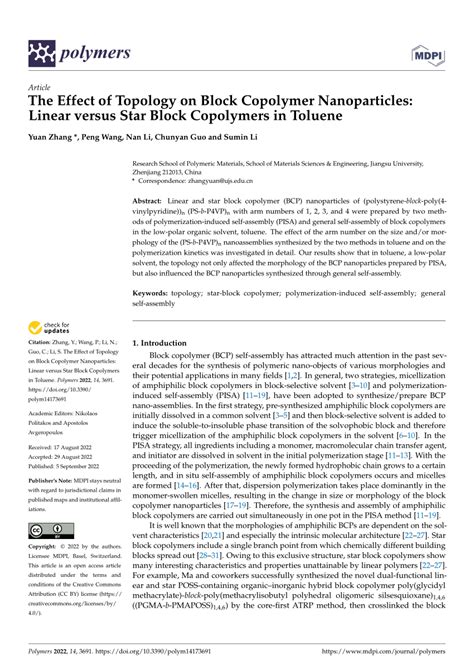 Pdf The Effect Of Topology On Block Copolymer Nanoparticles Linear Versus Star Block