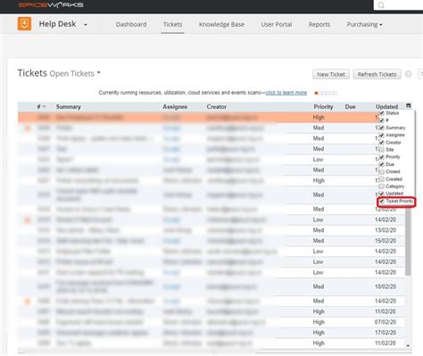 sort open tickets by custom attribute column spiceworks support