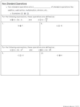 Algebra Evaluating Algebraic Expressions Guided Notes Practice