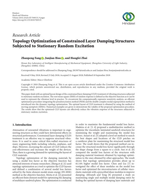 PDF Topology Optimization Of Constrained Layer Damping Structures Subjected To Stationary