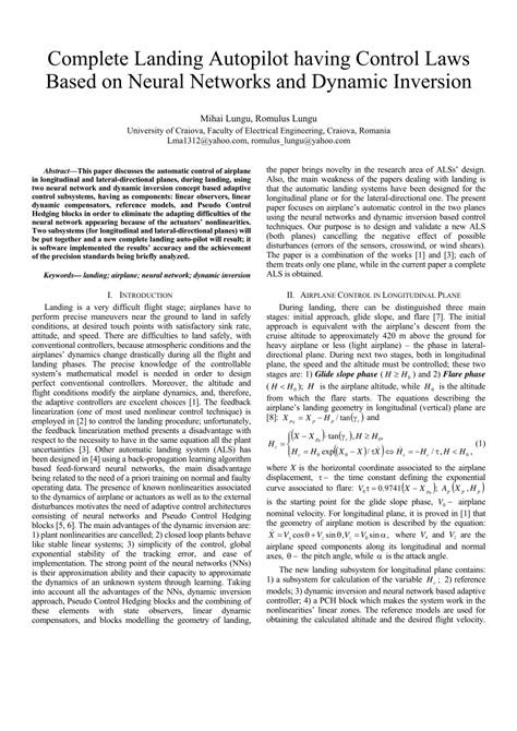 Pdf Complete Landing Autopilot Having Control Laws Based On Neural Networks And Dynamic Inversion