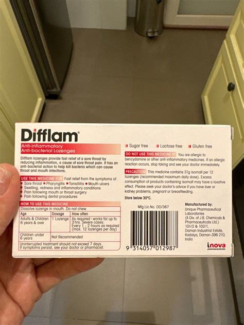 Difflam Anti Bacterial Rasberry Sugar Free 16 Lozenges Health