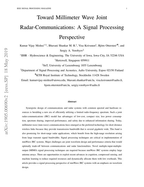 pdf toward millimeter wave joint radar communications a signal processing perspective