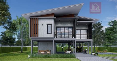 แบบบ้านโมเดิร์นลอฟท์ยกพื้นสูง สวยดิบด้วยผนังปูนเปลือย มีใต้ถุนโปร่งโล่งสำหรับพักผ่อน 3 ห้องนอน 2