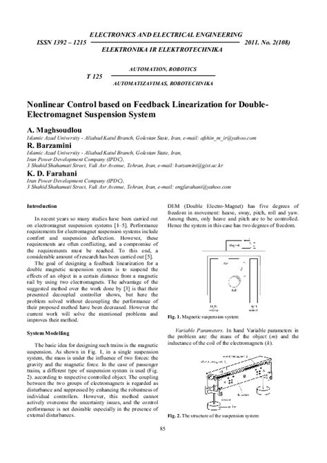 Pdf Nonlinear Control Based On Feedback Linearization For Double